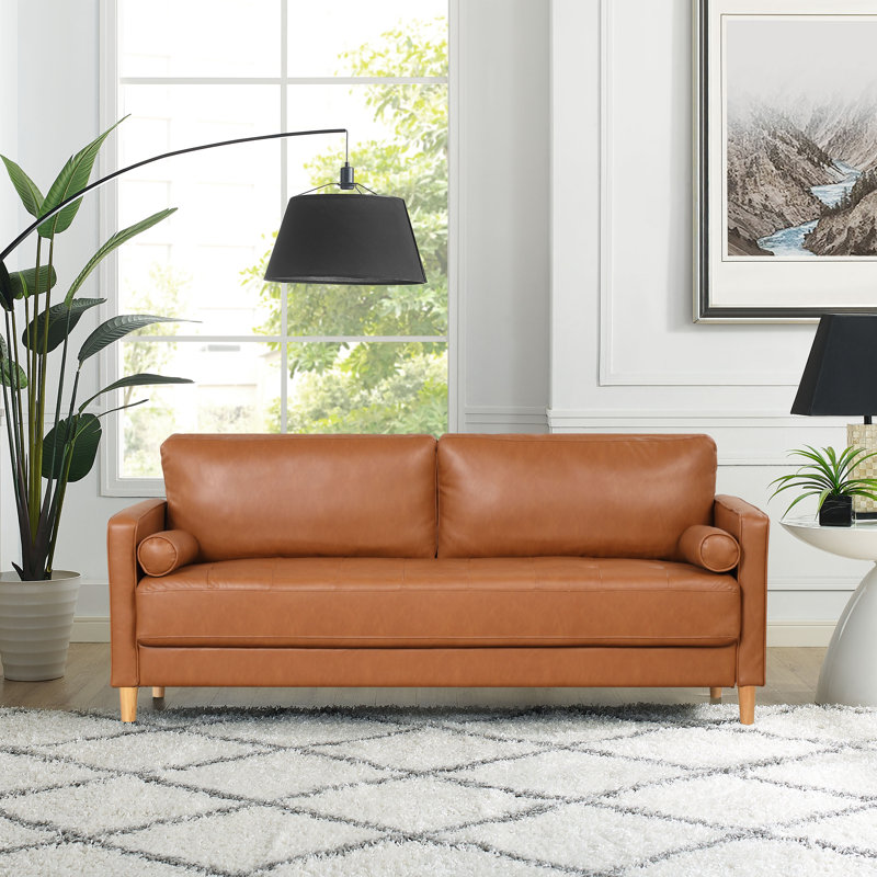 Latitude Run Garren 75.6 Square Arm Tufted Faux Leather Sofa Reviews Wayfair